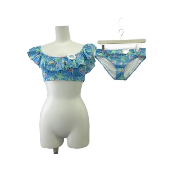 未使用品 モンキ MONKI タグ付き 水着 M 青 ブルー マルチカラー フラミンゴ柄 オフショルダー フリル /PP ■ECD001 レディース【表記サイズ】M【実寸サイズ】身幅：約34cm　着丈：約23cm　パンツ ウエスト 約76c...