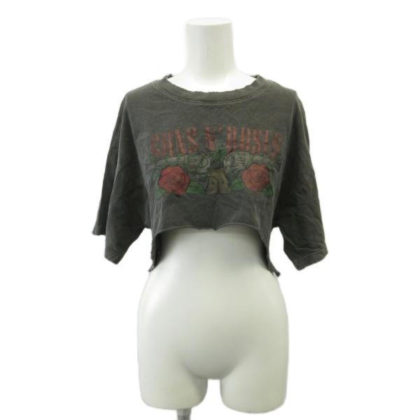ガンズアンドローゼズ Guns N' Roses Tシャツ S グレー 半袖 クロップド丈 グラフィックプリント USED加工 カットソー /PP ■ECD001【表記サイズ】S【実寸サイズ】肩幅：約51cm　身幅：約52cm　着丈：約27...