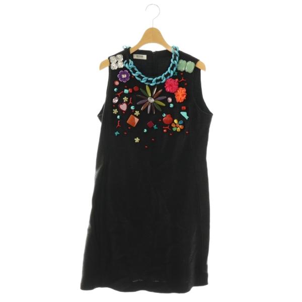モスキーノ MOSCHINO ワンピース I44 黒 ブラック ひざ下丈 ビジュー装飾 袖無し /GG ■ECD002 レディース【ブランド】モスキーノ MOSCHINO【表記サイズ】I44【実寸サイズ】肩幅：32.5cm　身幅：44.5c...