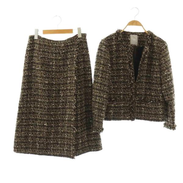 ダーマコレクション dama collection ツイードジャケット ロングスカート セットアップ 11R 茶 ブラウン /SS ■OS ■ECD002 レディース【ブランド】ダーマコレクション dama collection【表記サイズ...