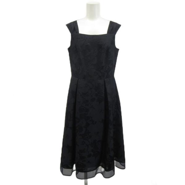 プリフェレンス PREFERENCE フォーマル ワンピース ロング 40 黒 ブラック 花柄 スクエアネック キャップスリーブ /KT ■ECB001【表記サイズ】40【実寸サイズ】身幅：43cm　前身頃：85cm　総丈：105cm　後身...