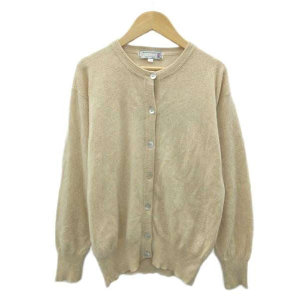 アンソン&amp;スコット Anson&amp;Scott ニットカーディガン カシミヤ M ライトベージュ 無地 ラウンドネック ミドル丈 ■ECC002 レディース【表記サイズ】M【実寸サイズ】肩幅：44cm　身幅：44cm　着丈：58...
