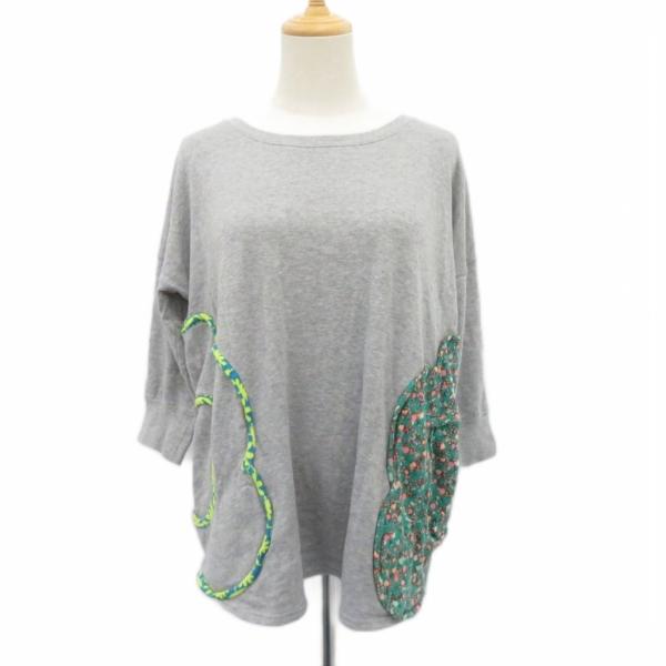 ツモリチサト TSUMORI CHISATO カットソー スウェット 七分袖 2 M グレー ラウンドネック 花柄 パッチワーク /SY30 ■ECC002【ブランド】ツモリチサト TSUMORI CHISATO【表記サイズ】2（日本サイズ...