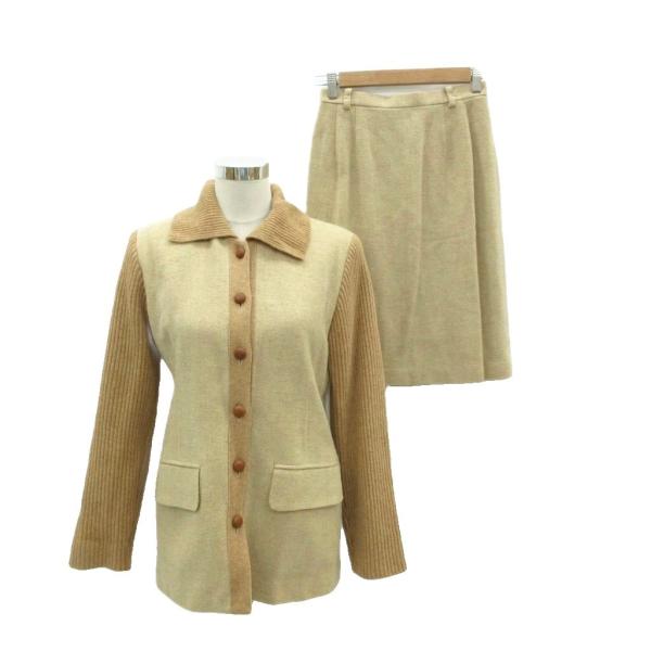 S.T.M.B. セットアップ 上下 ベージュ ニットジャケット リブ袖 ミドル丈 タイトスカート ひざ丈 /YS6 ■ECB002 レディース【表記サイズ】表記なし【実寸サイズ】ジャケット 肩幅：38cm　ジャケット 身幅：47cm　ジャ...
