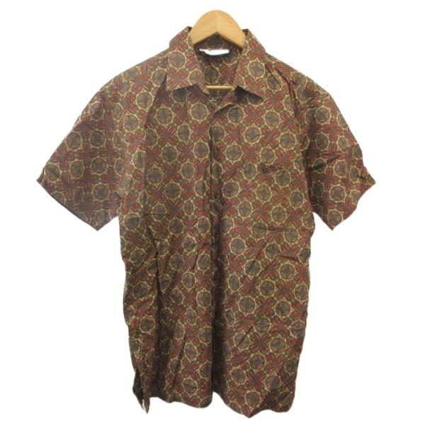 ケリス ファッション KERIS FASHION シャツ S 茶 ブラウン 幾何学模様 オープンカラー 半袖 /MD ■ECE003 メンズ【表記サイズ】S【実寸サイズ】肩幅：50cm　身幅：52cm　着丈：79cm　袖丈：22cm　　【素...