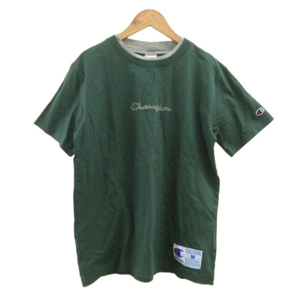 未使用品 チャンピオン CHAMPION Tシャツ カットソー 半袖 ダブルネック ロゴ 刺繍 M 緑 グリーン /XZ ■ECC002 メンズ【ブランド】チャンピオン CHAMPION【表記サイズ】M【実寸サイズ】肩幅：41.5cm　身幅...