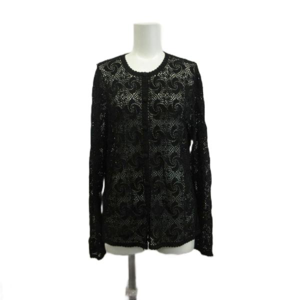 ハンドクロシェット Hand Crocheted カーディガン M 黒 ブラック レース柄 ラウンドネック 長袖 /KT ■ECA003 レディース【表記サイズ】M【実寸サイズ】肩幅：43cm　身幅：43cm　袖丈：54cm　着丈：58cm...