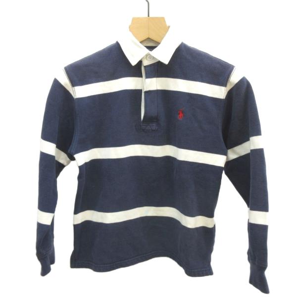 ポロ バイ ラルフローレン Polo by Ralph Lauren 子ども服 カットソー  ポロシャツ 裏起毛 140 紺 ネイビー ストライプ柄 長袖 ロゴ刺繍 /MD ■ECA003 キッズ【ブランド】ポロ バイ ラルフローレン Po...