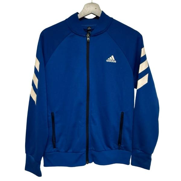 アディダス adidas トラックジャケット ジャージ ストレッチ素材 ジュニア160 青 ブルー /MZ ■GY99 キッズ【ブランド】アディダス adidas【表記サイズ】160【実寸サイズ】身幅：49cm　着丈：64cm　ゆき丈：80...