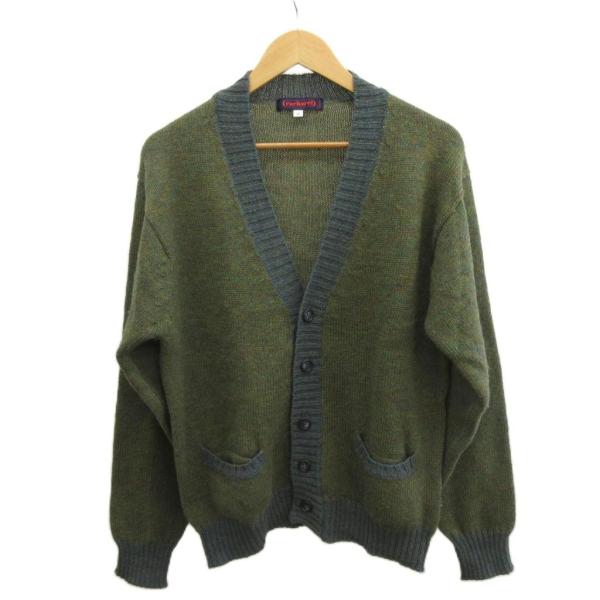 キャシャレル cacharel ニット カーディガン ウール M モスグリーン Vネック 長袖 配色切り替え /GR ■ECC003 メンズ【ブランド】キャシャレル cacharel【表記サイズ】M【実寸サイズ】肩幅：47cm　身幅：56c...