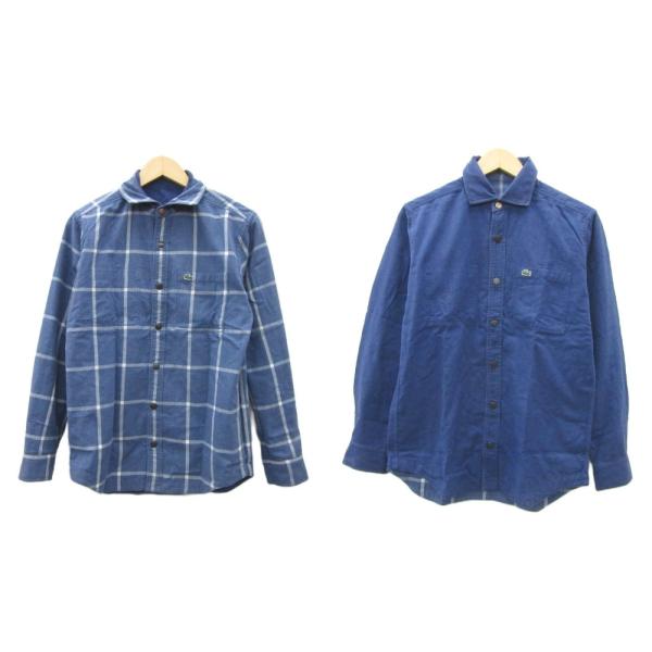 ラコステ LACOSTE カジュアルシャツ M 青 ブルー リバーシブル 長袖 チェック柄 無地 /YS10 ■ECB003 メンズ【ブランド】ラコステ LACOSTE【表記サイズ】M【実寸サイズ】肩幅：40cm　身幅：49cm　着丈：68...