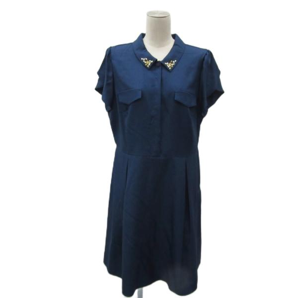 未使用品 ペイトンプレイス PEYTON PLACE ワンピース 大きいサイズ 15B 紺 ネイビー ビジュー襟付き 半袖 ひざ丈 ■ECB003 レディース【ブランド】ペイトンプレイス PEYTON PLACE【表記サイズ】15B【実寸サ...