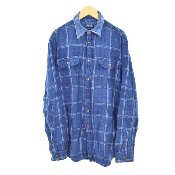 ポロ ラルフローレン POLO RALPH LAUREN シャツ 長袖 チェック L 青 ブルー ■ECD003 メンズ【ブランド】ポロ ラルフローレン POLO RALPH LAUREN【表記サイズ】L【実寸サイズ】肩幅：45cm　身幅：...