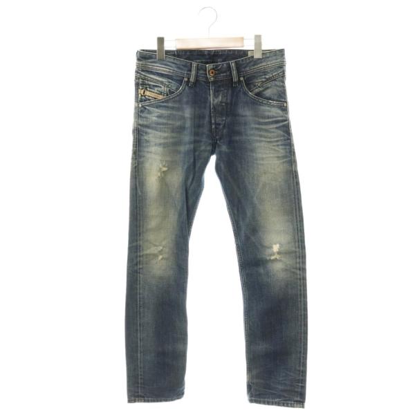 ディーゼル DIESEL デニムパンツ ジーンズダメージ加工 テーパード 27 インディゴ /CX ■ECD003 メンズ【ブランド】ディーゼル DIESEL【表記サイズ】27【実寸サイズ】ウエスト：76cm　もも幅：24cm　裾幅：17c...