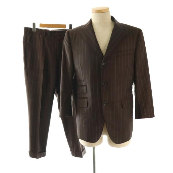 ドーメル DORMEUIL アマデウス AMADEUS スーツ 3点セット セットアップ ジャケット ベスト パンツ ストライプ 茶【ブランド】ドーメル DORMEUIL【表記サイズ】サイズなし（実寸サイズをご確認下さい）【実寸サイズ】ジャ...