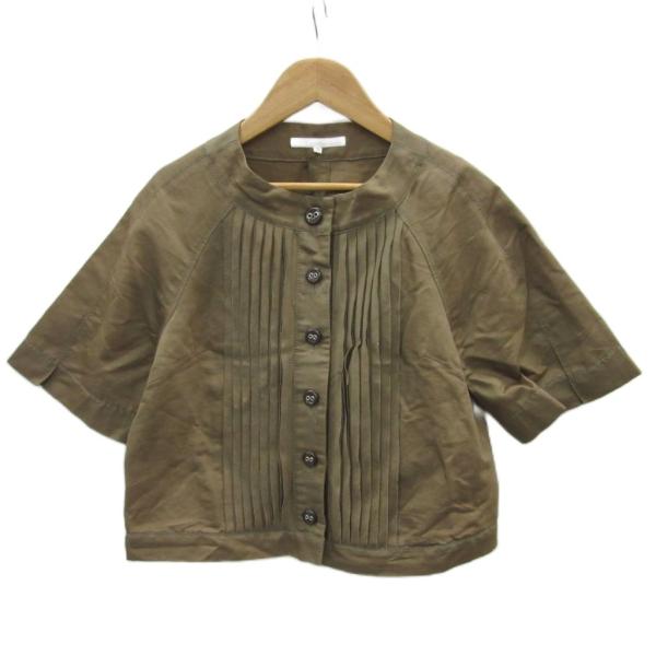 ブラーミン BRAHMIN ノーカラージャケット 上着 ミドル丈 麻 リネン 38 茶 ブラウン 五分袖 /SM7 ■ECE004 レディース【ブランド】ブラーミン BRAHMIN【表記サイズ】38【実寸サイズ】身幅：46cm　着丈：49c...
