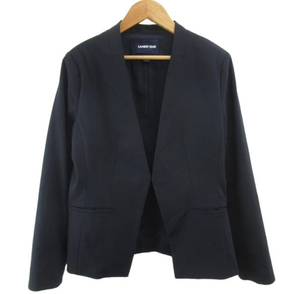 ランズエンド LANDS' END Vネックジャケット ウール 9 紺 ネイビー ノーカラー 長袖 /SH ■GY49 レディース【ブランド】ランズエンド LANDS' END【表記サイズ】9【実寸サイズ】肩幅：39cm　身幅：42cm　着...