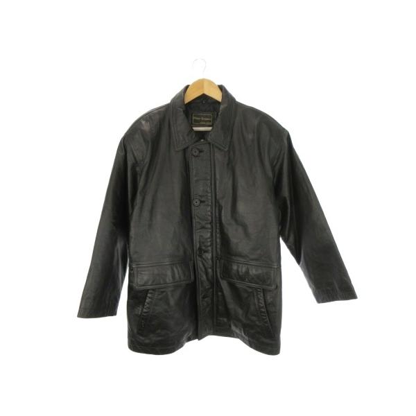 ピーター イングランド Peter England レザージャケット 上着 M 黒 ブラック 長袖 レギュラーカラー ボタンフロント /CK12 ■ECA004【表記サイズ】M【実寸サイズ】肩幅：52cm　身幅：59cm　着丈：78cm　袖...