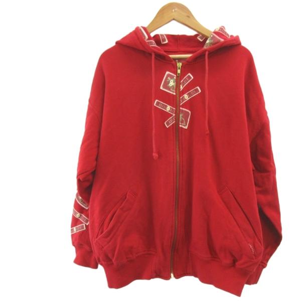 DOUCE KETTY パーカー ジャケット 上着  パッチワーク M 赤 レッド 長袖 ジップアップ テープ装飾 /AY ■ECD001 レディース【表記サイズ】M【実寸サイズ】肩幅：54cm　身幅：60cm　着丈：61cm　袖丈：46c...
