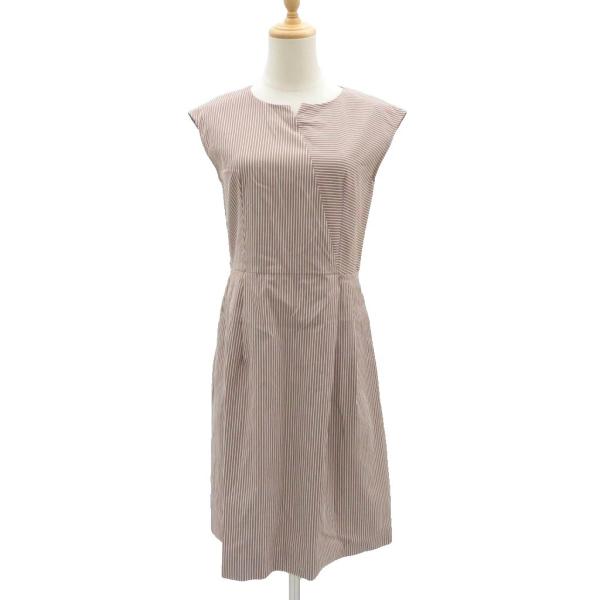 ハナエモリ HANAE MORI ワンピース 38 茶 ブラウン ストライプ柄 ボーダー柄 半袖 スリットネック ミモレ丈 /YS12 ■ECC004 レディース【ブランド】ハナエモリ HANAE MORI【表記サイズ】38【実寸サイズ】身...