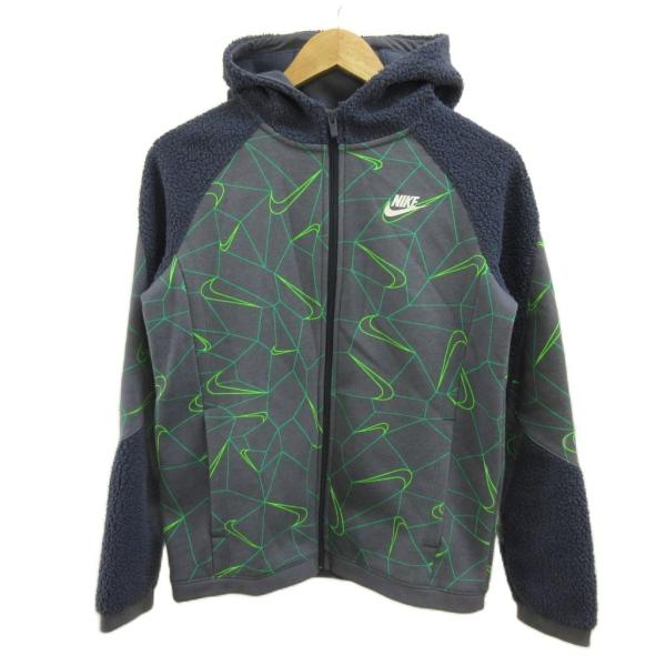 ナイキ NIKE パーカー ボアジャケット 上着 L ネイビー 紺 マルチカラー 長袖 フード付き 総柄 /PP ■ECB004 メンズ【ブランド】ナイキ NIKE【表記サイズ】L【実寸サイズ】身幅：約48cm　着丈：約57cm　ゆき丈：約...