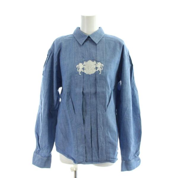 未使用品 ナラカミーチェ NARA CAMICIE シャツ ブラウス 1 青 ブルー 長袖 プリーツ 紋章刺繍 /AP ■ECB004 レディース【ブランド】ナラカミーチェ NARA CAMICIE【表記サイズ】1【実寸サイズ】肩幅：約42...