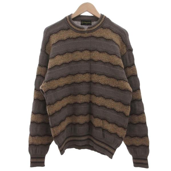 ジャンニバレンチノ GIANNI VALENTINO ニット セーター L モカブラウン 茶色 ブラウン 波状ボーダー柄 ノッチネック 長袖 /SD ■ECG003【表記サイズ】L【実寸サイズ】肩幅：53cm　身幅：54cm　着丈：70cm...