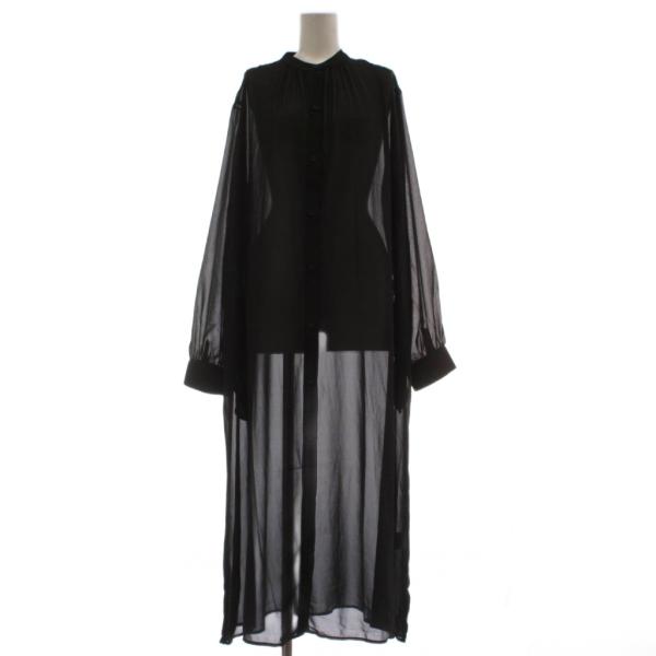 ハグユー HUG.U ロングシャツ F 黒 ブラック バンドカラー シアー 長袖 /GG ■ECB004 レディース【表記サイズ】F【実寸サイズ】肩幅：42.5cm　身幅：59cm　着丈：120.5cm　袖丈：59.5cm　　【素材】表地 ...