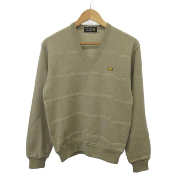 ジャック・ニクラウス Jack Nicklaus ニット セーター ウール M ベージュ Vネック 長袖 横ライン /KK ■ECB001 メンズ【表記サイズ】M【実寸サイズ】肩幅：43cm　身幅：48cm　着丈：59cm　袖丈：60cm　...