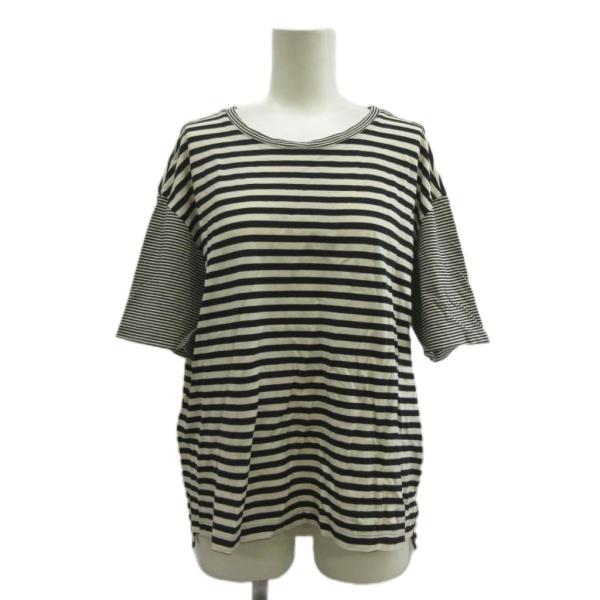 セシオセラ CECI OU CELA Tシャツ 38 黒 ブラック オフホワイト ボーダー柄 ラウンドネック 半袖 /YU レディース【表記サイズ】38【実寸サイズ】肩幅：49cm　身幅：50cm　着丈：56cm　袖丈：19cm　　【素材】...