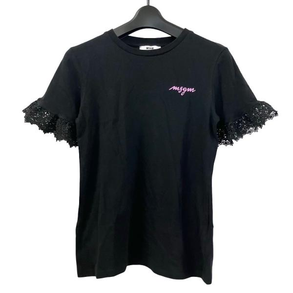 エムエスジーエム MSGM クルーネック 半袖 Tシャツ  ロゴ刺繍 袖レース切替 12anni(150cm) 黒 ブラック  /MZ ■ECD004 キッズ【ブランド】エムエスジーエム MSGM【表記サイズ】12anni(150cm)【実...