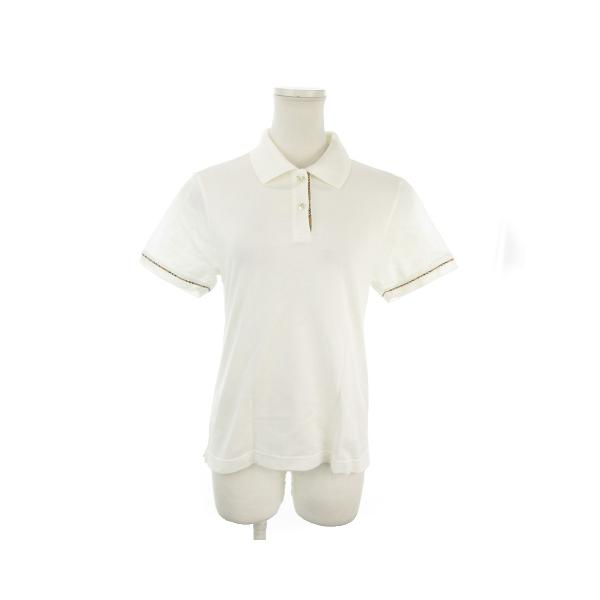 バーバリーゴルフ BURBERRY GOLF ポロシャツ M 白 ホワイト 半袖 襟付き チェック柄の縁取り BGV70-001-01 /AO6 ■ECD004 レディース【ブランド】バーバリーゴルフ BURBERRY GOLF【表記サイズ...