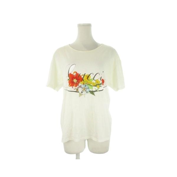 グッチ GUCCI Tシャツ M 白 ホワイト ロゴプリント 花柄プリント 半袖 /CK53 ■ECD004 レディース【ブランド】グッチ GUCCI【表記サイズ】M【実寸サイズ】身幅：49cm　着丈：60cm　ゆき丈：43cm　　【素材】...