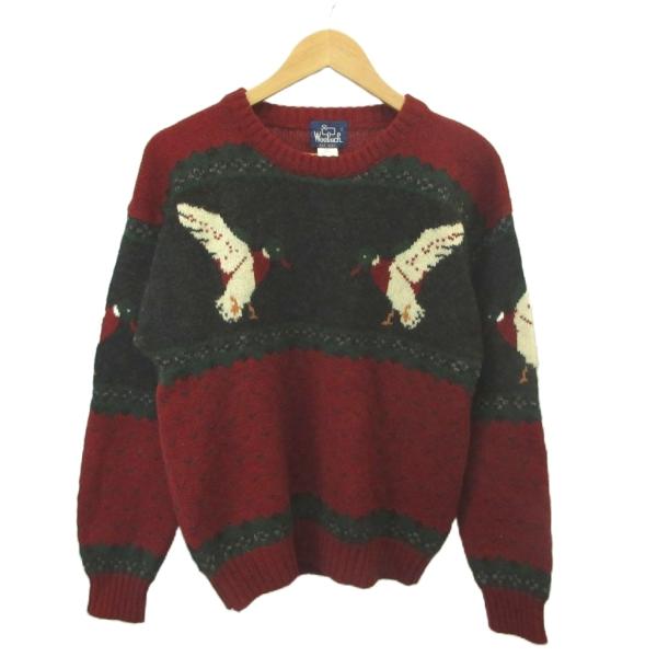 ウールリッチ WOOLRICH ニット セーター ウール S 赤 レッド マルチカラー カモ柄 クルーネック 長袖 /KK ■ECD004 メンズ【ブランド】ウールリッチ WOOLRICH【表記サイズ】S【実寸サイズ】肩幅：53cm　身幅：...