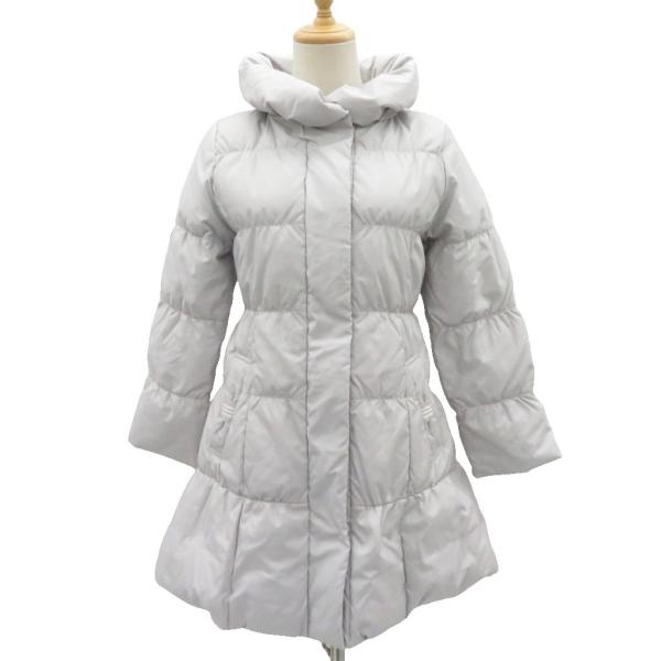 ポンポネット pomponette ダウンコート ミドル丈 M ライトグレー ボリュームネック ロゴ刺? リボン /MA9 ■ECB005 女の子 キッズ【ブランド】ポンポネット pomponette【表記サイズ】M【実寸サイズ】肩幅：37...