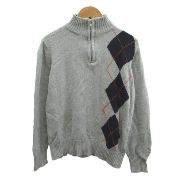 トミーヒルフィガー TOMMY HILFIGER 子ども服 ニット セーター M（12/14） グレー アーガイル柄 ハーフジップ 長袖 /MD ■GY53 キッズ【ブランド】トミーヒルフィガー TOMMY HILFIGER【表記サイズ】M...