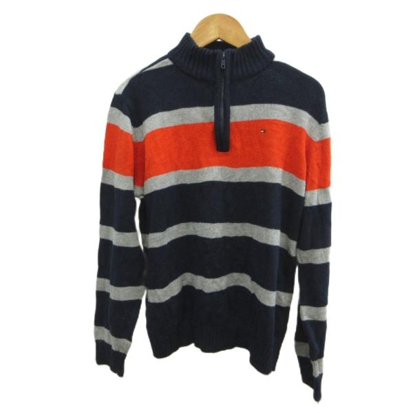 トミーヒルフィガー TOMMY HILFIGER 子ども服 セーター M（12/14） 紺 ネイビー ストライプ柄 ハーフジップ 長袖 /MD ■GY53 キッズ【ブランド】トミーヒルフィガー TOMMY HILFIGER【表記サイズ】M（...