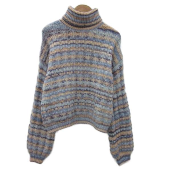 ザラ ZARA ニット セーター 13-14 水色 ライトブルー ボーダー柄 タートルネック 長袖 /YS45 ■GY70 女の子 キッズ【ブランド】ザラ ZARA【表記サイズ】13-14【実寸サイズ】肩幅：51cm　身幅：50cm　着丈：...