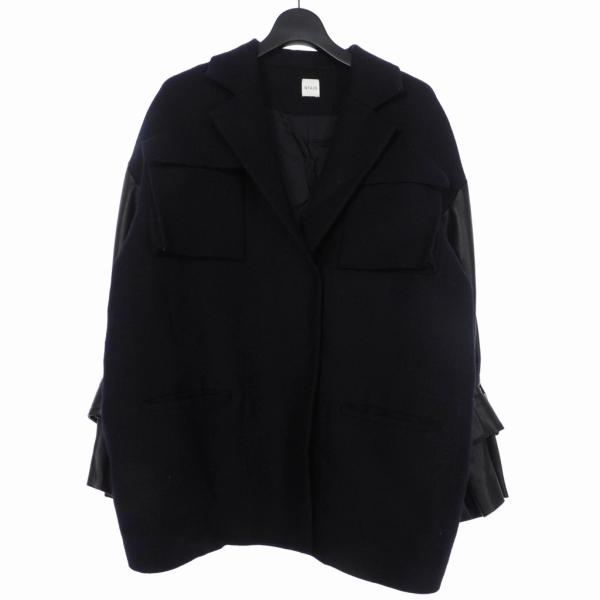 ステア STAIR 袖切り替え ウール コート ネイビー ブラック 紺 黒  メンズ【表記サイズ】表記なし【実寸サイズ】肩幅：58cm　身幅：65cm　袖丈：50cm　着丈：73cm　　【素材】表記なし【色】ネイビー ブラック　※照明や撮影...