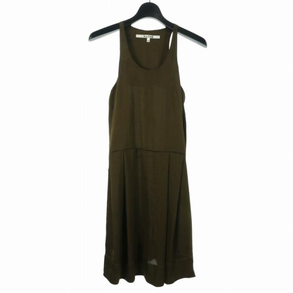 アッシュ HACHE ワンピース ひざ丈 無地 ポリエステル 38 ブラウン 茶 レディース【表記サイズ】38【実寸サイズ】身幅：43cm　総丈：85.5cm　　【素材】ポリエステル100％【色】ブラウン　※照明や撮影環境により、実物と若干...