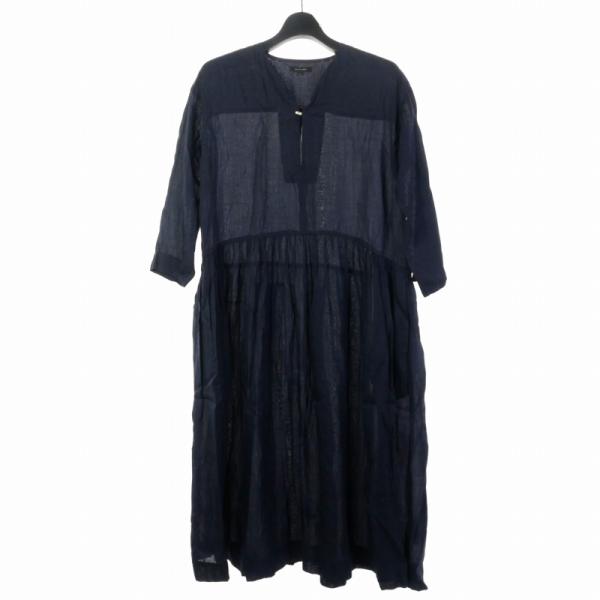 パドカレ pas de calais ワンピース ひざ丈 無地 34 ネイビー 紺 レディース【ブランド】パドカレ pas de calais【表記サイズ】34【実寸サイズ】肩幅：52cm　身幅：54cm　袖丈：40cm　総丈：112cm　...