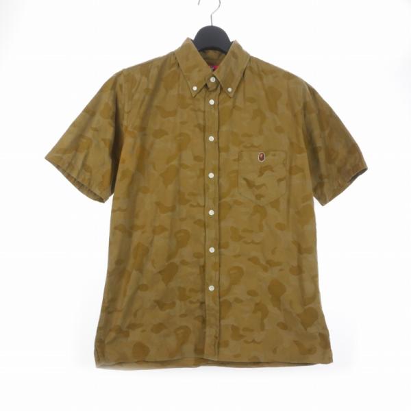 アベイシングエイプ A BATHING APE カモフラ 迷彩 シャツ 半袖 ワンポイント ロゴ M オリーブ メンズ【ブランド】アベイシングエイプ A BATHING APE【表記サイズ】M【実寸サイズ】肩幅：43cm　身幅：54cm　着...