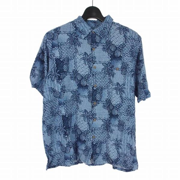バティックベイ Batik Bay 90s〜00s アロハシャツ 半袖 L ブルー 青 メンズ【表記サイズ】L【実寸サイズ】肩幅：42cm　身幅：54cm　着丈：67cm　袖丈：25cm　　【素材】レーヨン100％【色】ブルー　※照明や撮影...