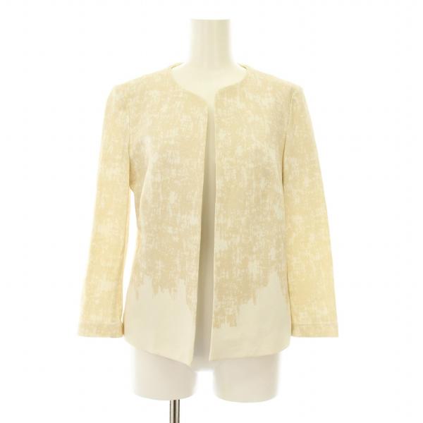 レリアン Leilian Revers 0401561 ノーカラージャケット トッパー 総柄 7 ベージュ 白 ホワイト /KU レディース【ブランド】レリアン Leilian【表記サイズ】7【実寸サイズ】肩幅：37cm　身幅：44cm　着...