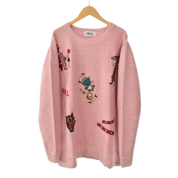キディル KIDILL ホラー刺繍 トレーナー スウェット 長袖 F ピンク KL285 メンズ【ブランド】キディル KIDILL【表記サイズ】F【実寸サイズ】肩幅：63cm　身幅：66cm　着丈：69cm　袖丈：54cm　　【素材】綿【色...