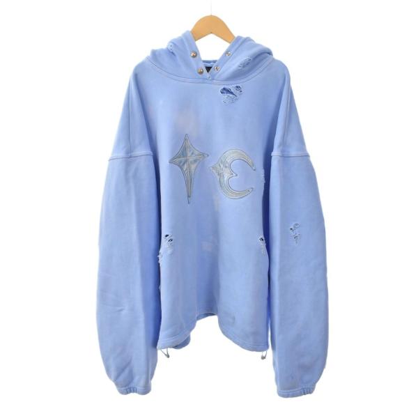 サグクラブ Thug Club 69着限定 TC ROCK パーカー フーディー ダメージ加工 2 青 ブルー TC24SS0403 ☆AA★ メンズ【表記サイズ】2【実寸サイズ】肩幅：70cm　身幅：70cm　着丈：62cm　袖丈：68c...