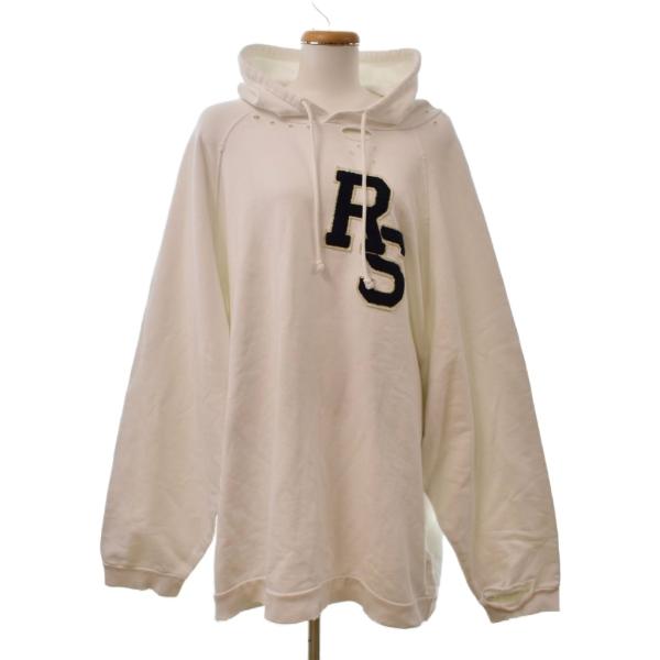 RAF SIMONS 20AW 21AW パーカー デストロイ プルオーバー ダメージ加工 フード ロゴワッペン XL 白 紺 202-175C 19004-00013 メンズ【ブランド】ラフシモンズ RAF SIMONS【表記サイズ】XL...