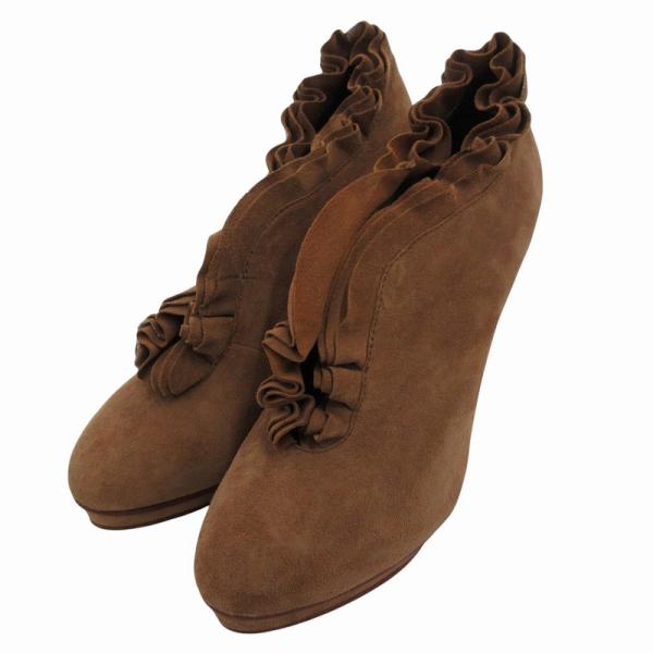 コブラ COBRA ブーティ ヒール スエード フリル 37 茶 ブラウン /FF レディース【ブランド】コブラ COBRA【表記サイズ】37【実寸サイズ】履き口周り：約31cm　筒高：約5.5cm　ヒールの高さ：約11.5cm　　【素材】...