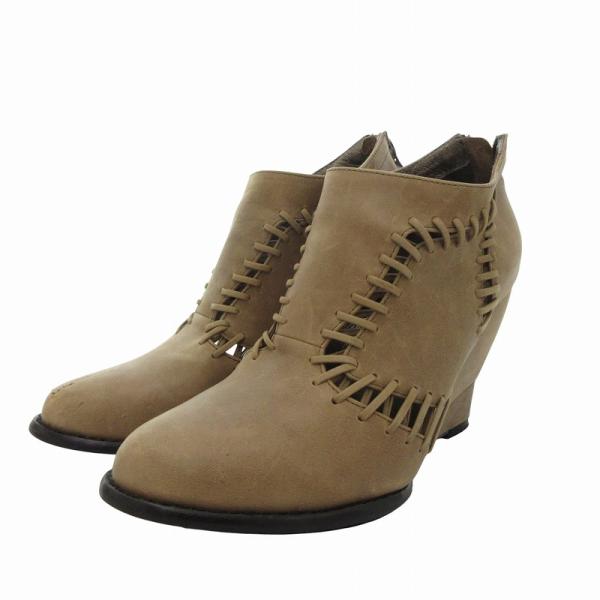 three hundred thirty days スリーハンドレットサーティーデイズ ショートブーツ メッシュ ウェッジソール 37 茶 ブラウン【表記サイズ】37【実寸サイズ】筒周り：約22cm　筒高：約7cm　ヒールの高さ：約9cm　...