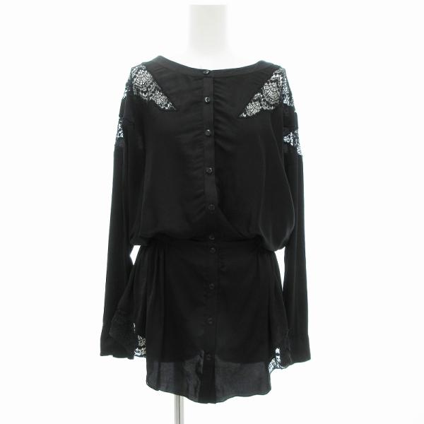 Three Hundred Thirty Days スリーハンドレットサーティーデイズ 美品 チュニックシャツ ブラウス バンドカラー レース刺繍 38 黒【表記サイズ】38【実寸サイズ】肩幅：約70cm　身幅：約64cm　袖丈：約45cm...